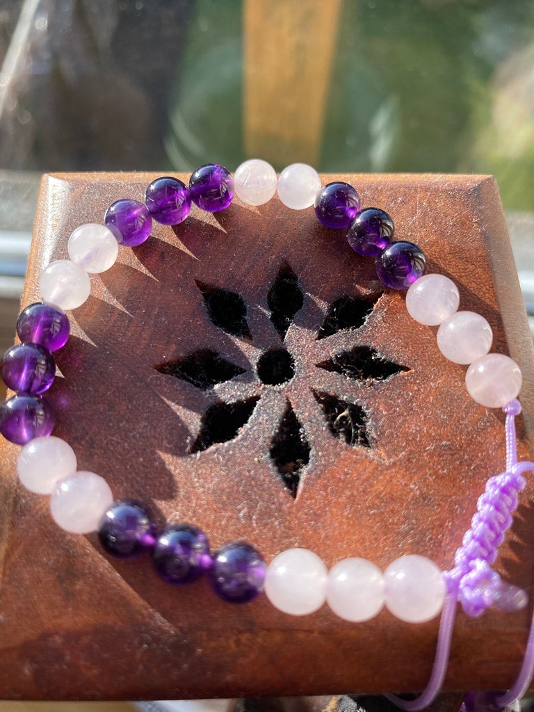 Rose Quartz and Amethyst Adjustable Bracelet